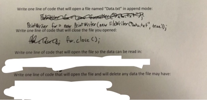 Solved Write one line of code that will open a file named | Chegg.com