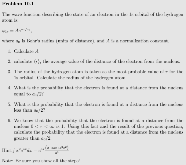 Solved The wave function describing the state of an electron | Chegg.com