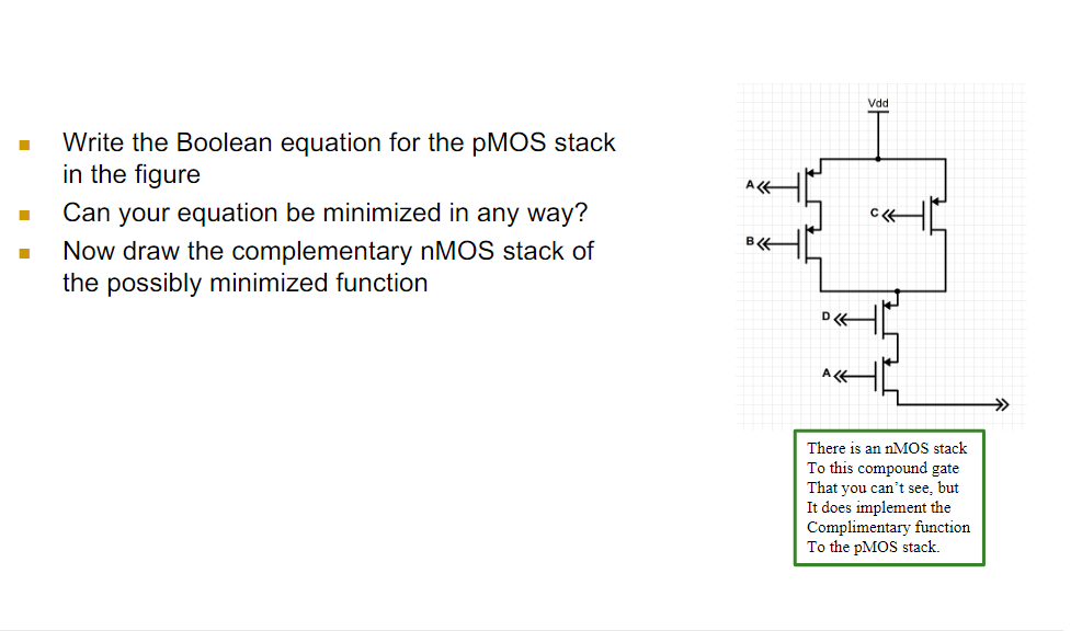 Solved Vdd Write the Boolean equation for the pMOS stack in | Chegg.com
