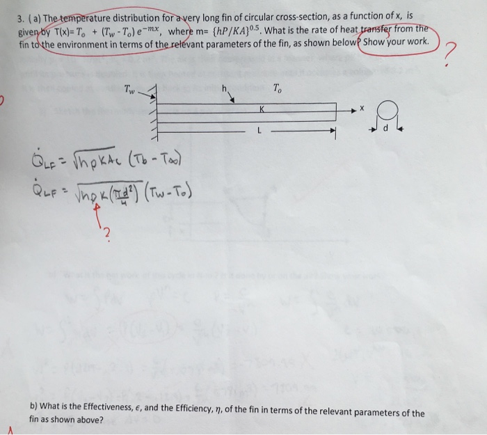 Solved The temperature distribution for a very long fin of | Chegg.com