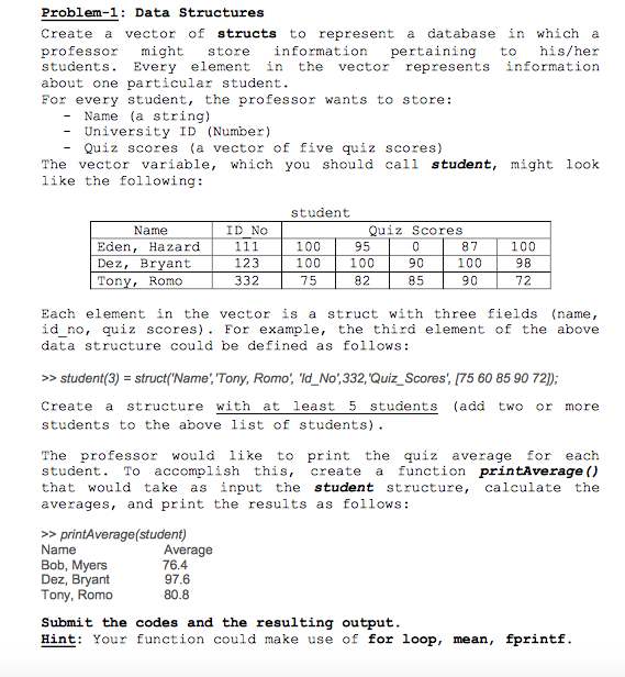 Solved Create a vector of structs to represent a database in | Chegg.com