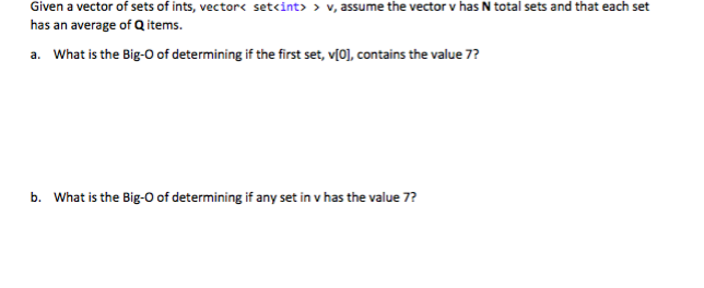 Solved Given A Vector Of Sets Of Ints Vector 