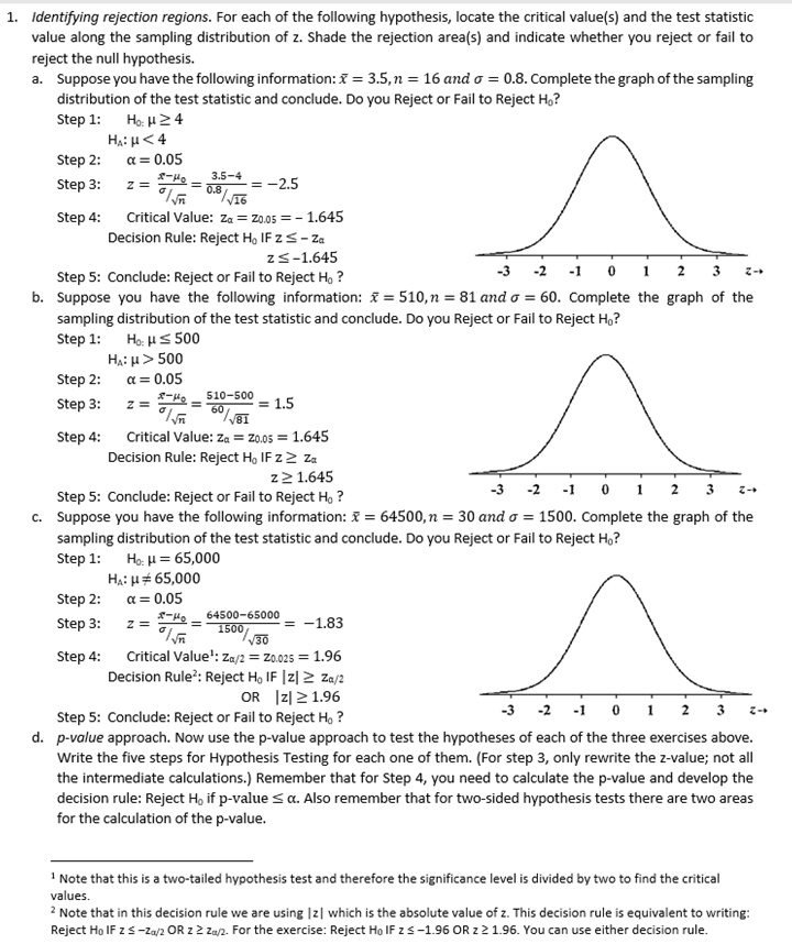 Solved Identifying Rejection Regions For Each Of The
