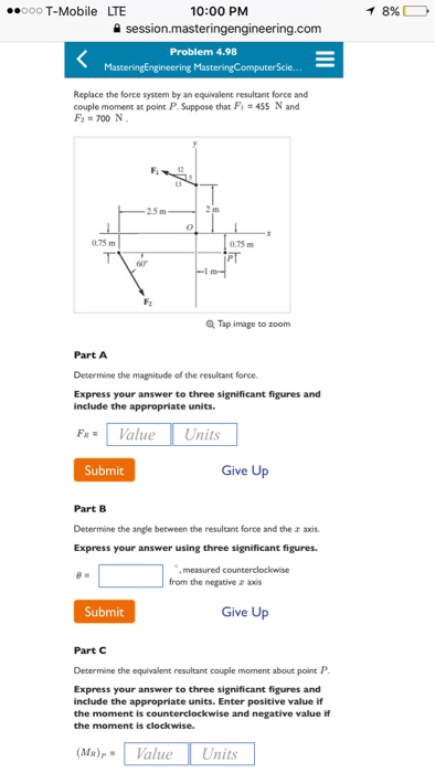 Solved Replace the force system by an equivalent resultant | Chegg.com