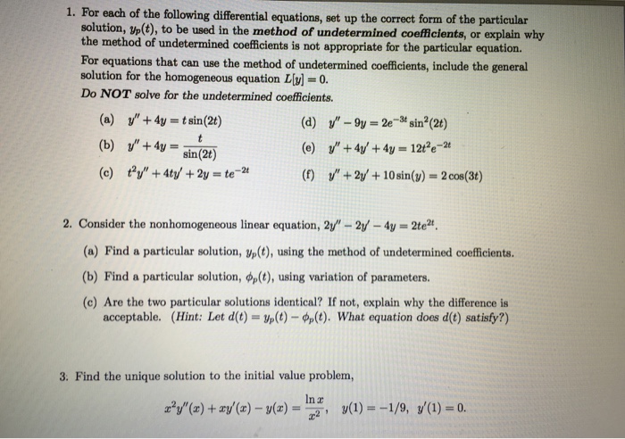 Solved For each of the following differential equations, set | Chegg.com