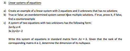 Solved 3) Linear systems of equations a) b) Create an | Chegg.com