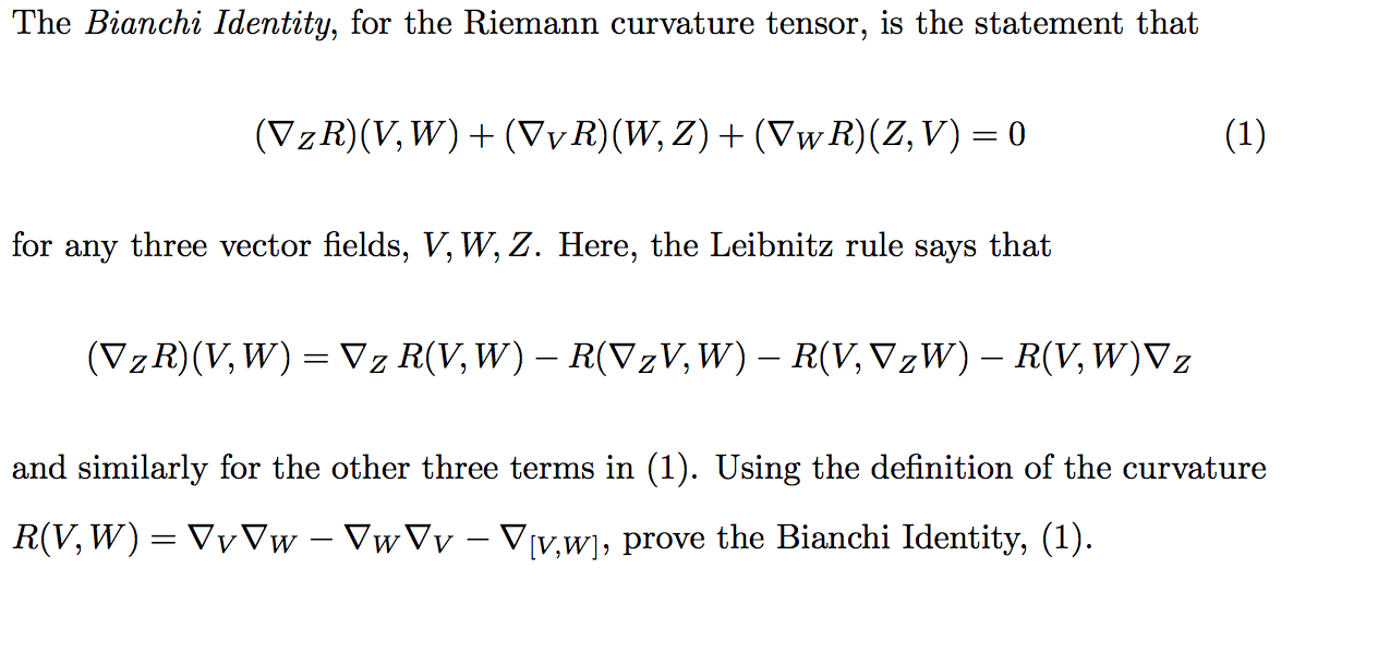 Solved The Bianchi Identity, for the Riemann curvature | Chegg.com