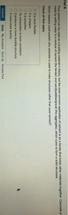 Solved Pure cement can be used as a building material in | Chegg.com