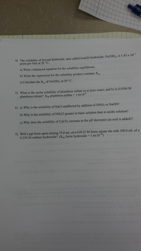 Solved 4) The solubility of ferrous hydroxide, also called | Chegg.com
