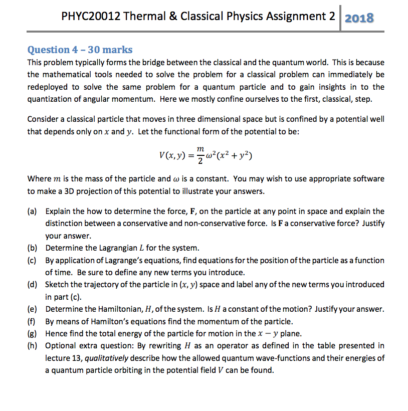 Solved PHYC20012 Thermal & Classical Physics Assignment 2 | Chegg.com