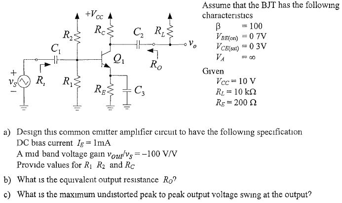 Solved Assume that the BJT has the following characteristics | Chegg.com