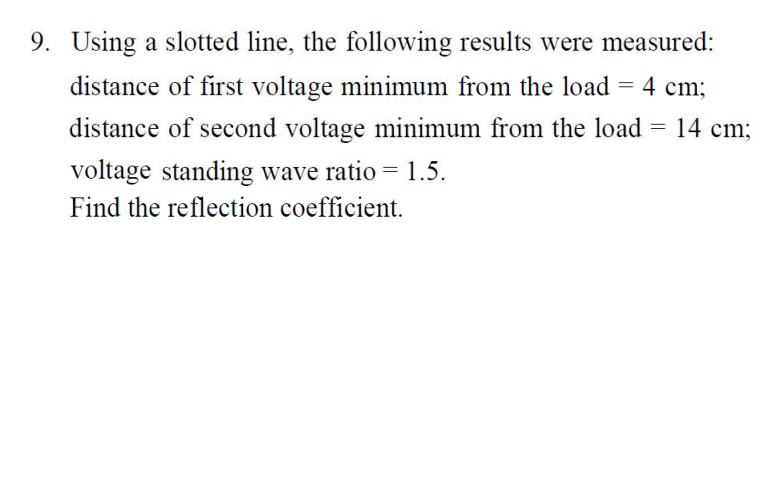 Solved Using a slotted line, the following results were | Chegg.com
