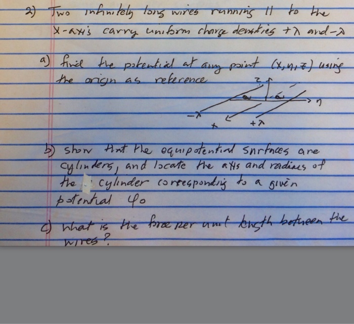 Solved 2) Two infinitely long wires running parallel to the | Chegg.com