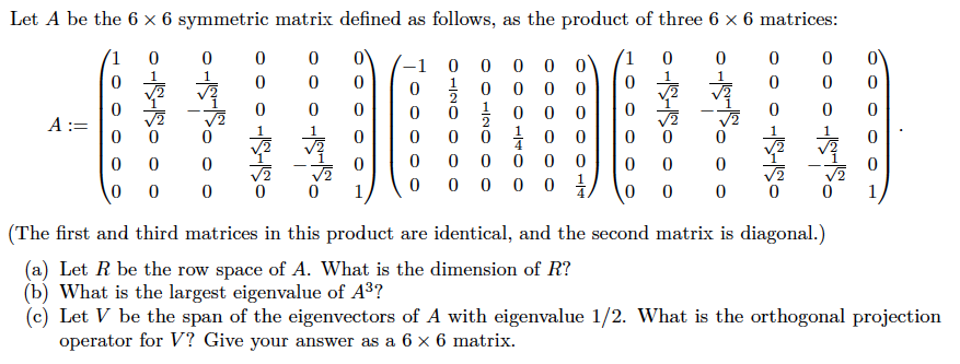 Solved Let A be the 6 × 6 symmetric matrix defined as | Chegg.com