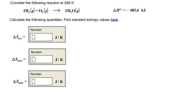 Solved Consider the following reaction at 298 K: 2H2(g) | Chegg.com