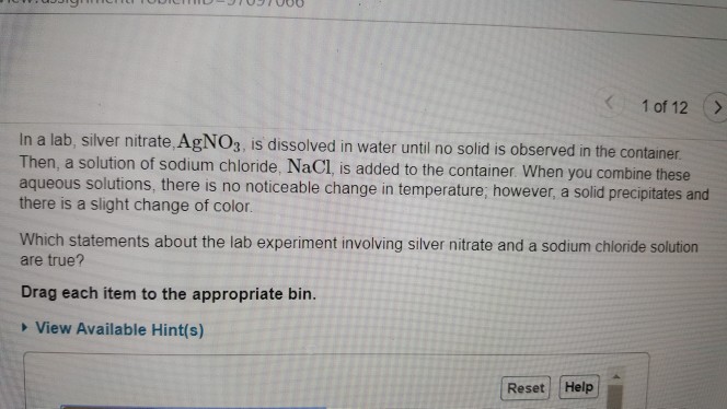 Solved 1 of 12 > a lab, silver nitrate, AgNO3, is dissolved | Chegg.com