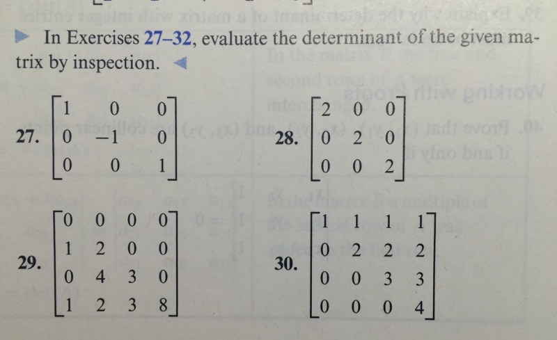 Solved In Exercises 27-32, evaluate the determinant of the | Chegg.com