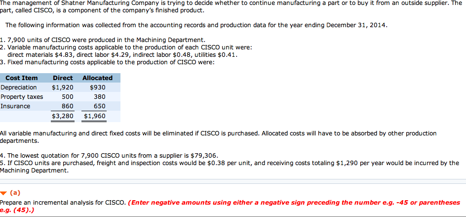 Solved Instructions (a) Prepare an incremental analysis for | Chegg.com