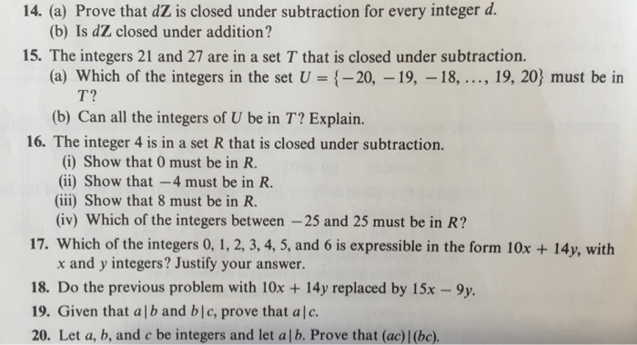 Solved 14. (a) Prove that dZ is closed under subtraction for | Chegg.com