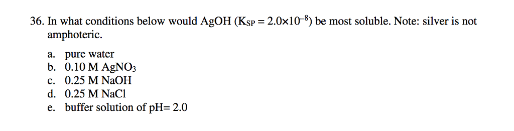 Solved In what conditions below would AgOH (K_SP = 2.0 times | Chegg.com