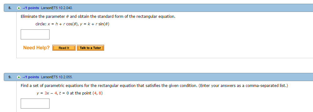 Solved Eliminate the parameter and obtain the standard form | Chegg.com