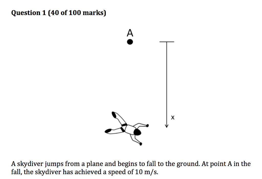 Solved Question 1 (40 of 100 marks A skydiver jumps from a | Chegg.com