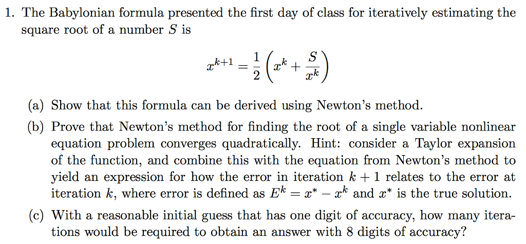 Solved 1. The Babylonian formula presented the first day of | Chegg.com