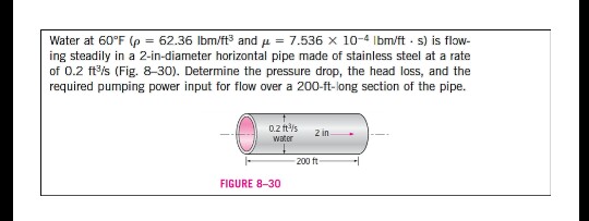 Solved Water at 60°F (? = 62.36 lbm/ft3 and ? = 7.536 × 10-4 | Chegg.com