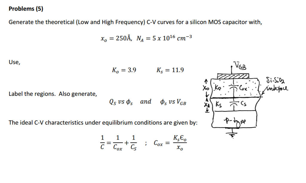 Solved Generate the theoretical (Low and High Frequency) C-V | Chegg.com Solved Generate the theoretical (Low and High Frequency) C-V | Chegg.com
