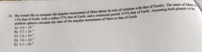 Solved We would like to compare the angular momentum of Mars | Chegg.com