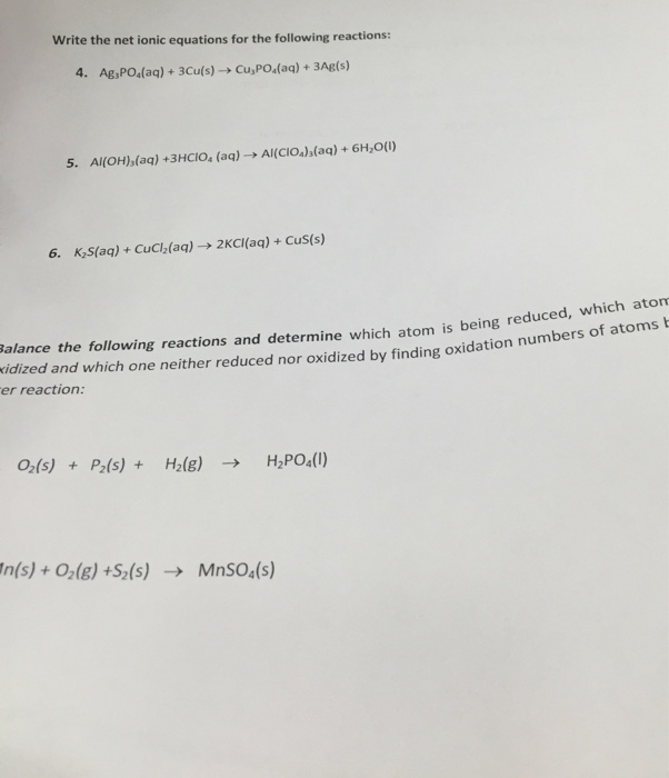 Solved Write the net ionic equations for the following | Chegg.com