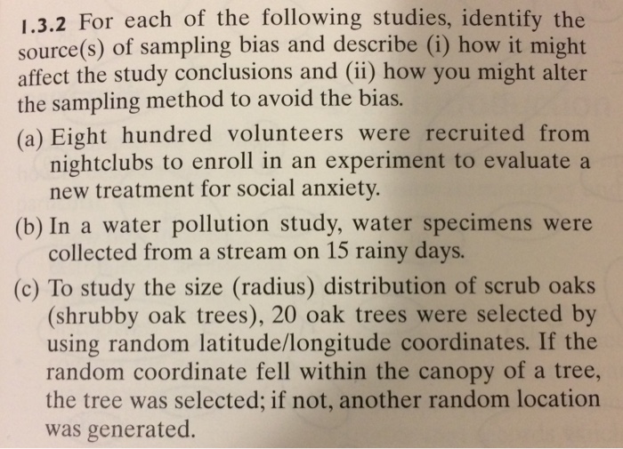 Solved For each of the following studies, identify the | Chegg.com