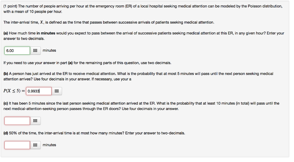 Solved (1 point) The number of people arriving per hour at | Chegg.com