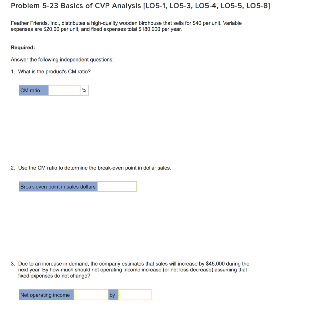 Solved Problem 5-23 Basics of CVP Analysis ILO5-1, LO 5-3, | Chegg.com