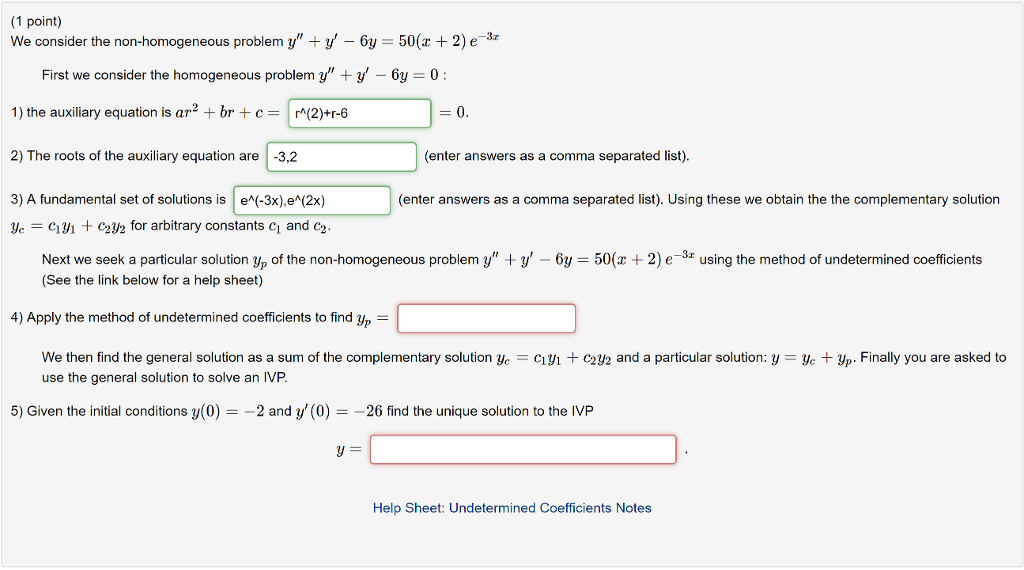 Solved 1 point) We consider the non-homogeneous problem | Chegg.com