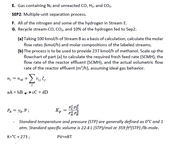 2. A flowchart of a methanol synthesis process is | Chegg.com