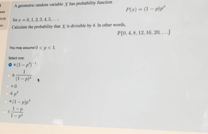 Solved A geometric random variable x has probability | Chegg.com