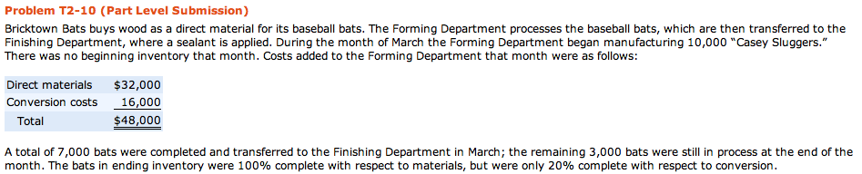 Solved Problem T2-10 (Part Level Submission) Bricktown Bats | Chegg.com