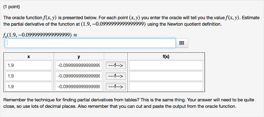 (1 point) The oracle function f(x, y) is presented | Chegg.com