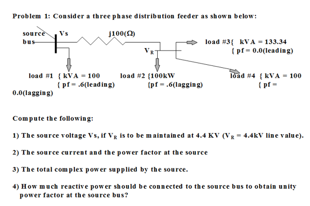 Solved Problem 1: Consider a three phase distribution feeder | Chegg.com