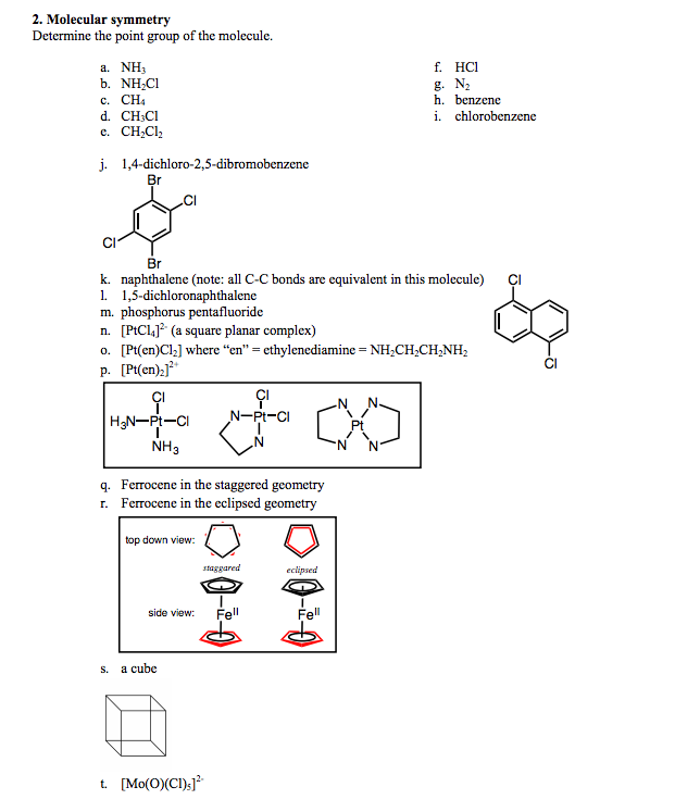 Solved 2. Molecular symmetry Determine the point group of | Chegg.com