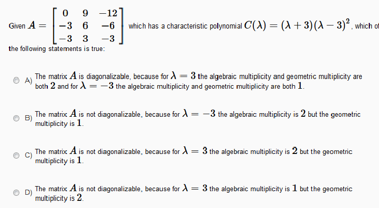 Solved Let A be a 3 × 3 matrix with characteristic | Chegg.com