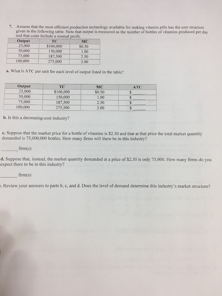 Solved 7. Assume that the most efficient production | Chegg.com