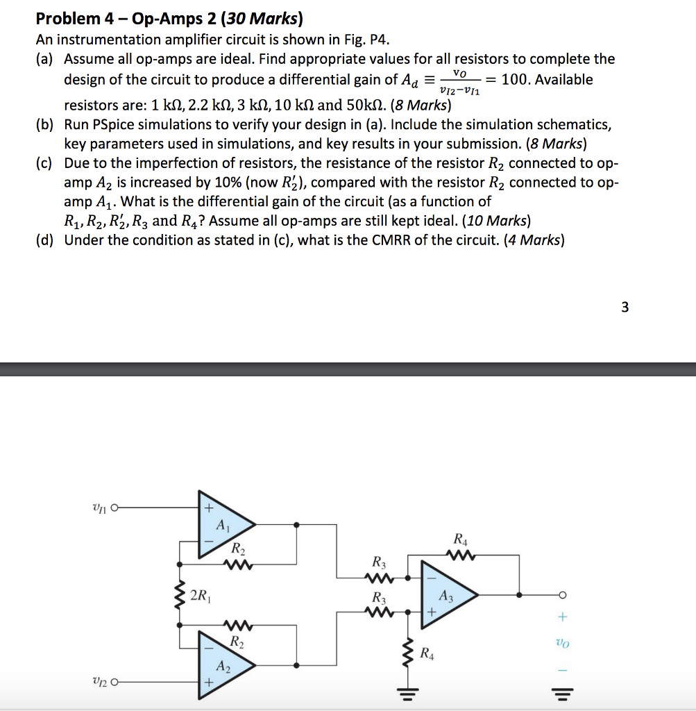 Solved Problem 4 Op-Amps 2 (30 Marks) An instrumentation | Chegg.com