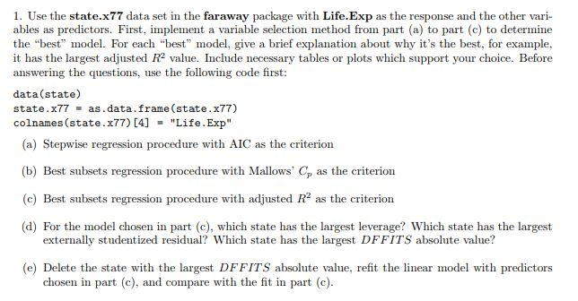 Problem is set up for R-Studio...data is a package in | Chegg.com