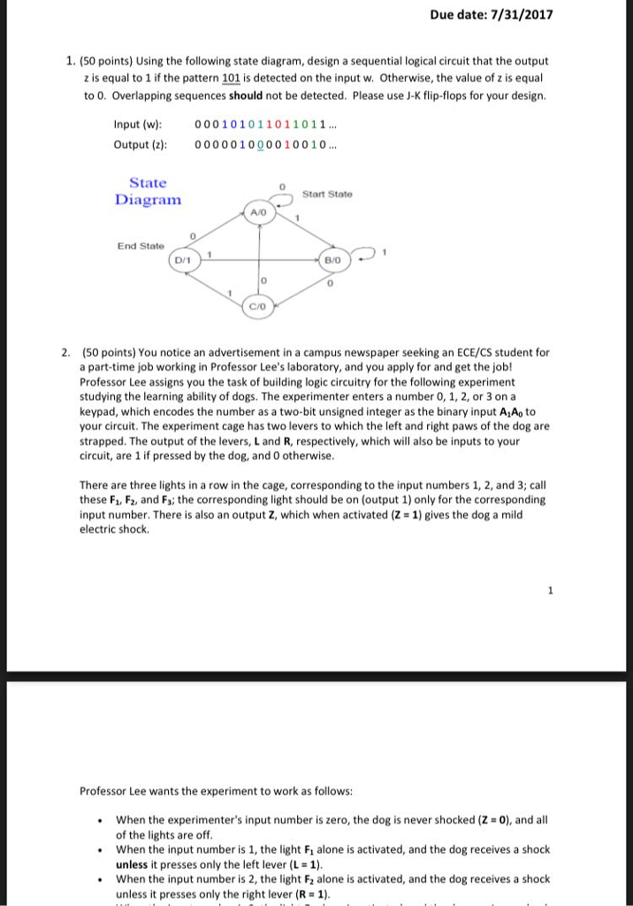 Solved Using the following state diagram, design a | Chegg.com