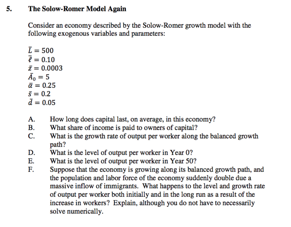Solved 5.The Solow-Romer Model Again Consider an economy | Chegg.com