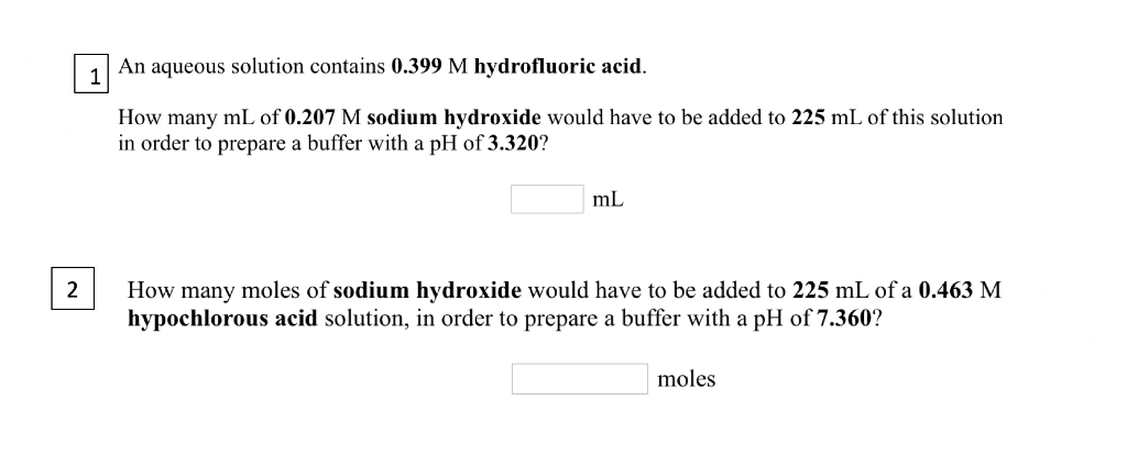 Solved An aqueous solution contains 0.399 M hydrofluoric | Chegg.com