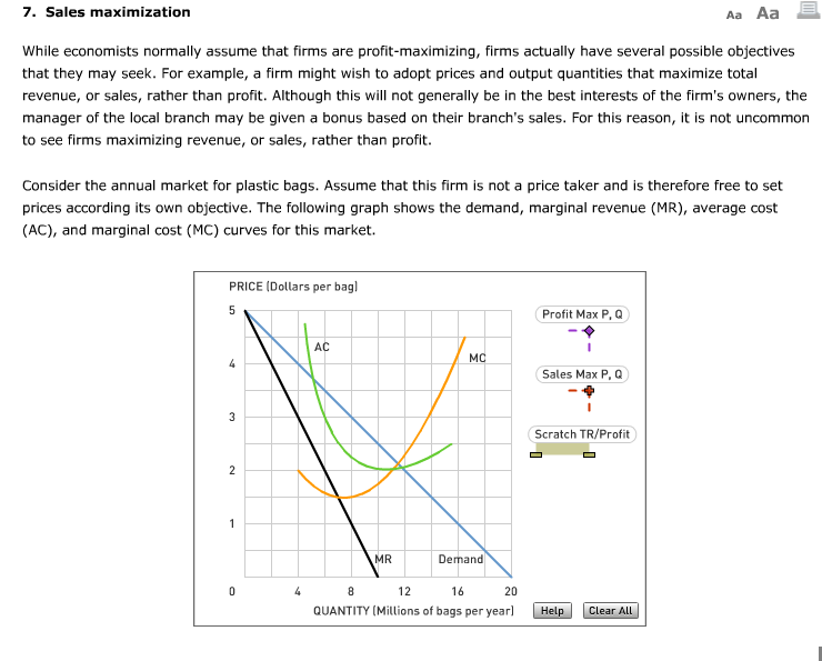 Solved 7. Sales maximization Aa Aa While economists normally | Chegg.com
