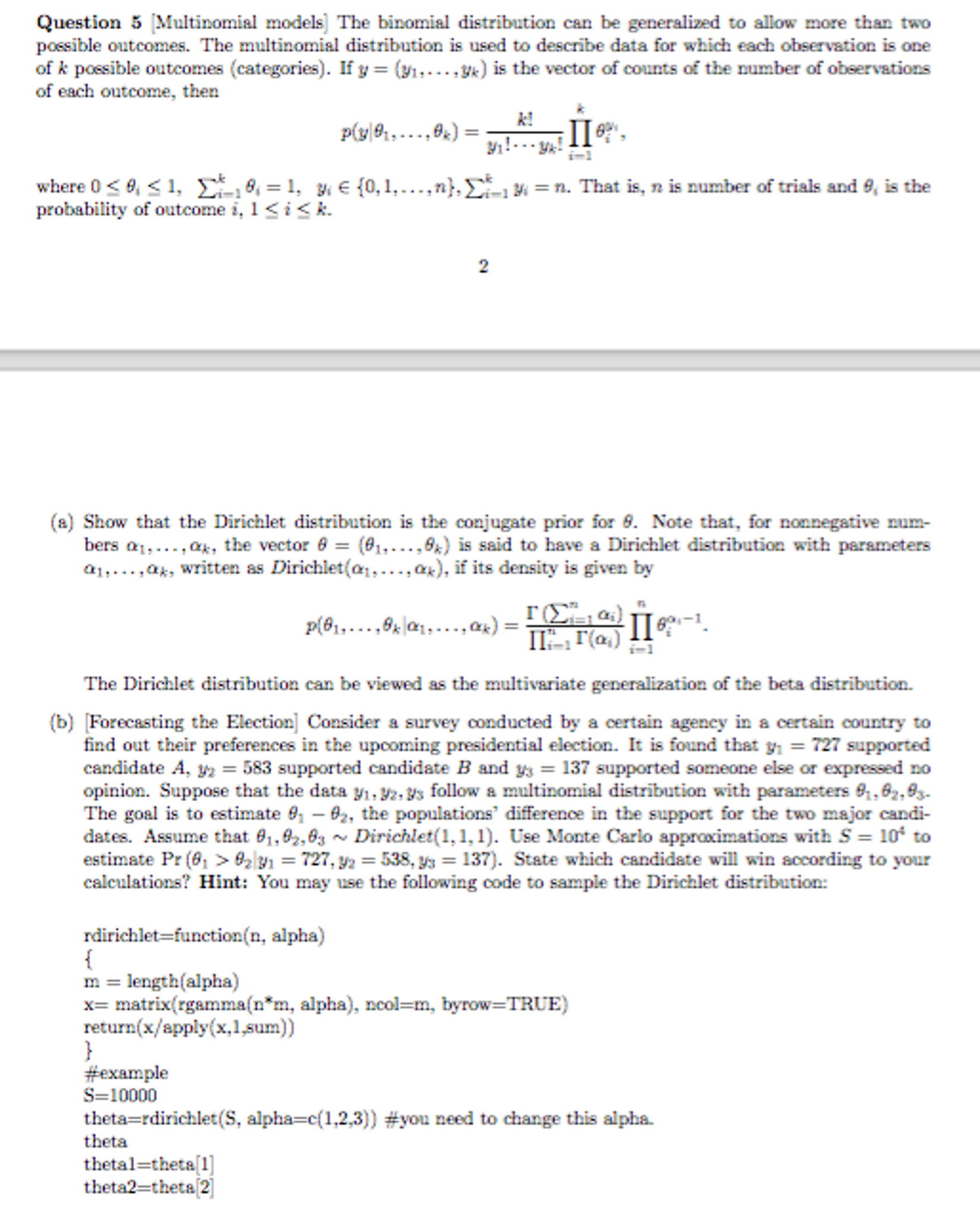 Multinomial models The binomial distribution can be | Chegg.com